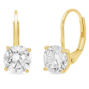 Clara Pucci 1.50 ct Round Cut Conflict Free Solitaire Genuine Moissanite Designer Lever back Drop Dangle Earrings Solid 14k Yellow Gold