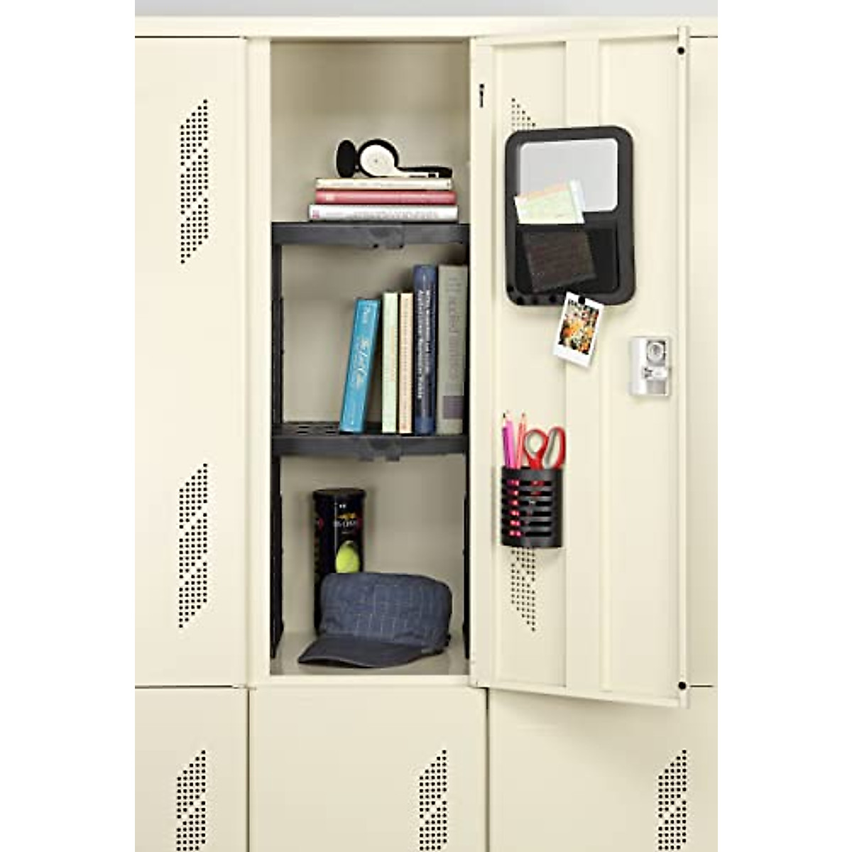 Tools for School Locker Shelf Organizer for School Locker - Locker Organizer - Strong ABS Plastic - Adjustable Width with Side Magnets - Patented Stackable Shelf Organizer - Pack of 2 - (Black)