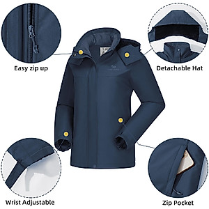 CAMEL CROWN Women's Ski Jacket Thicken Winter Snow Coat Warm Fleece Mountain Waterproof Female Jacket Hooded Windbreaker Blue 3XL