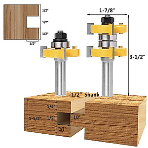 Yakamoz 1/2 Inch Shank Adjustable Tongue and Groove Router Bit Set 1-1/2" Stock Woodworking Cutting Milling Tools
