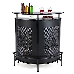 Giantex 4-Tier Home Bar Unit - Bar Cabinet with Storage Shelves, 3 Stemware Holders, Curved Countertop, Perforated Metal Front, Footrest, Mini Bars for Home, Kitchen, Living Room, Pub, Black