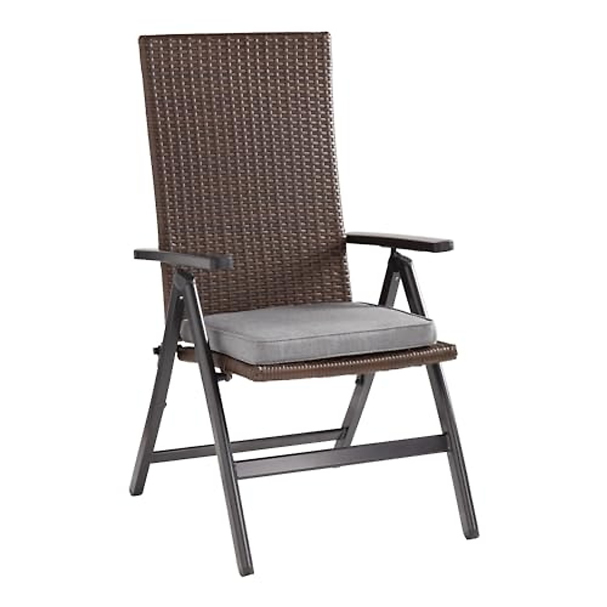 Greendale Home Fashions Outdoor Reclining Brown PE Wicker Folding Chair, Cast Slate