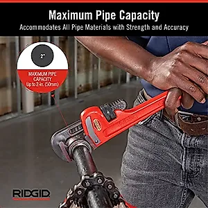 RIDGID 31020 Model 14 Heavy-Duty Straight Pipe Wrench, 14-inch Plumbing Wrench, Red
