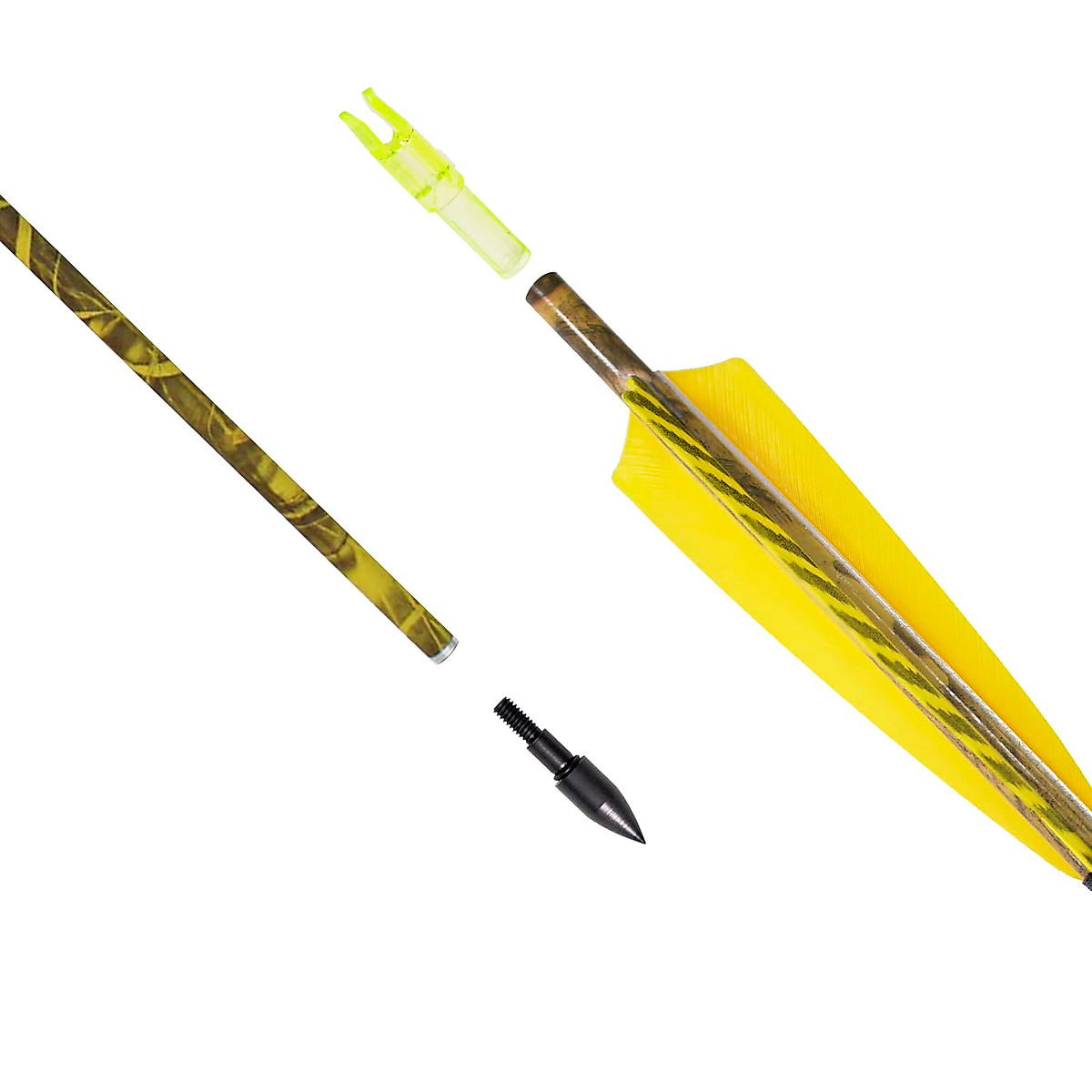 ARCHERY SHARLY 31Inch Carbon Arrow Practice Hunting Arrows for Recurve & Compound Bow with 5" Yellow Camo Turkey Feathers, Arrows with Removable Tips & replaceable nocks (Pack of 12)
