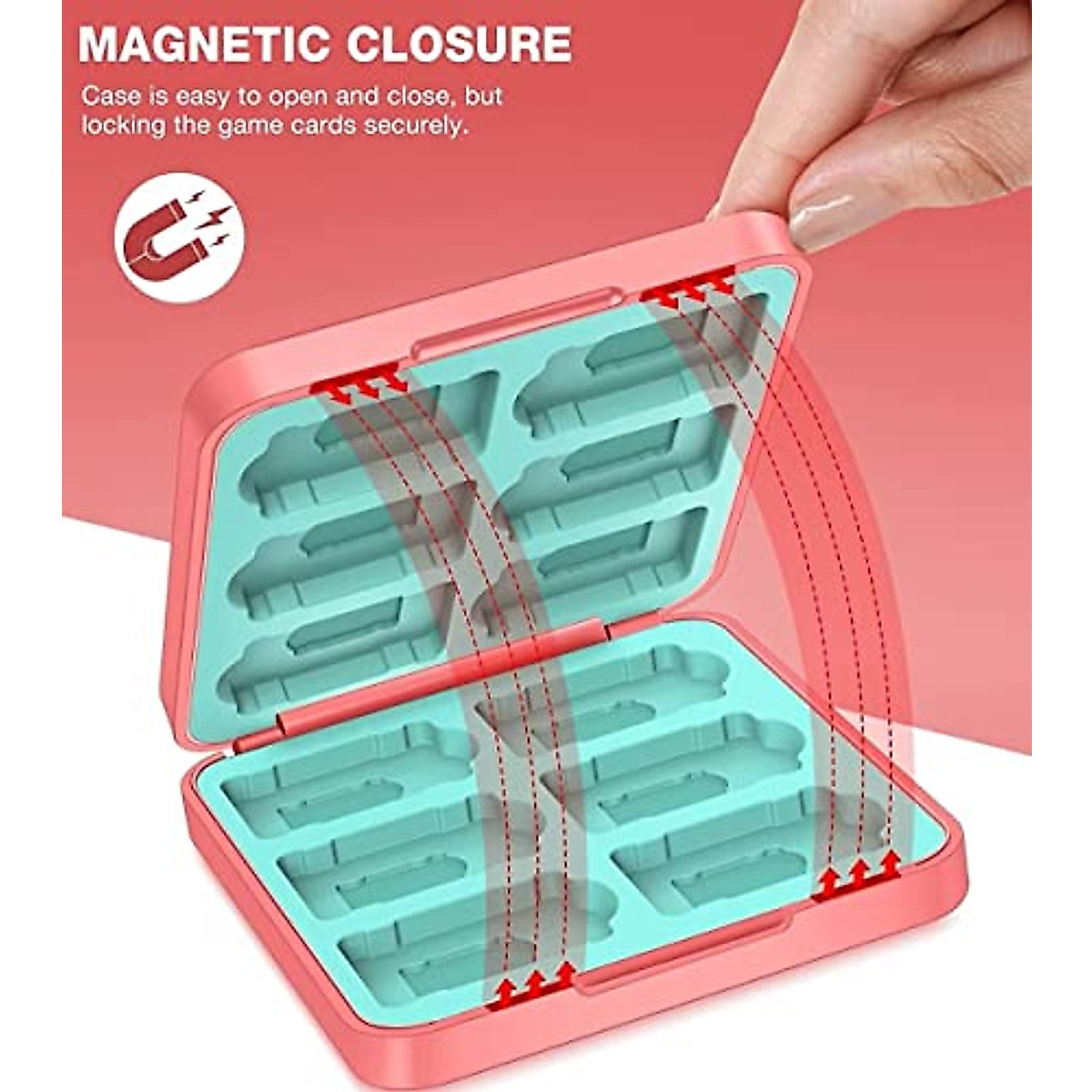 EUROA Nintendo Switch Game Holder - 12 Cartridge Storage Case, Protective Hard Shell, Soft Lining Rubber, Portable - Pink