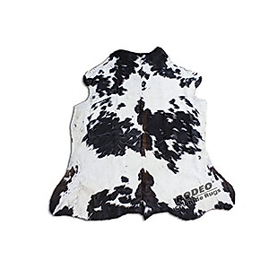 rodeo Real Cowhide Genius Leather Hair on Leather Rug Decorative Value Size Approx 6X7 ft (Black and White)