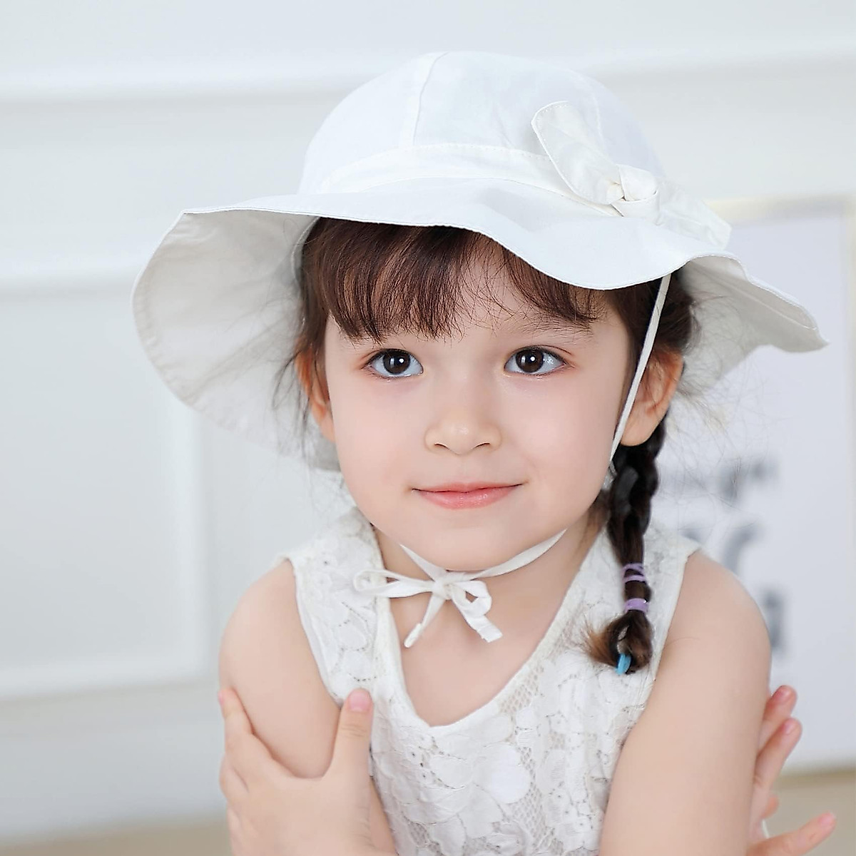 Durio Baby Girl Sun Hat Baby Girl Gifts Cute Bowknot Summer Baby Girl Hat Toddler Girl Hat UPF 50+ Toddler Girl Sun Hat Ivory White Bowknot 6-12 Months