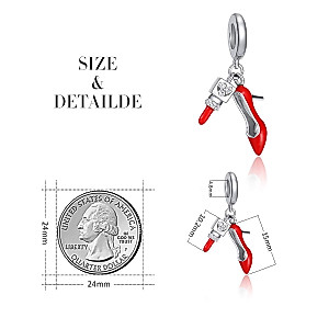 FOREVER QUEEN Red High Heels & Lipstick Charm fit Charms Bracelet 925 Sterling Silver Dangle Charm with Gift Box