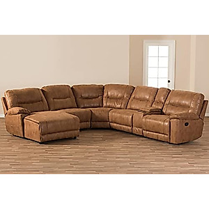Baxton Studio Mistral Modern and Contemporary Light Brown Palomino Suede 6-Piece Sectional with Recliners Corner Lounge Suite