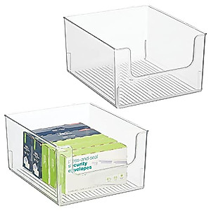 mDesign Modern Plastic Open Front Dip Storage Organizer Bin Basket for Home Office Organization - Shelf, Cubby, Cabinet, and Closet Organizing Decor - Ligne Collection - 2 Pack - Clear