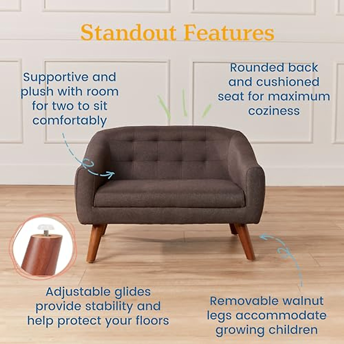 ECR4Kids Willa Loveseat, Kids Furniture, Raisin