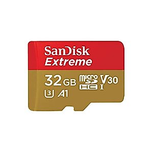 SanDisk 32GB Extreme microSDHC UHS-I Memory Card with Adapter - Up to 100MB/s, C10, U3, V30, 4K, A1, Micro SD - SDSQXAF-032G-GN6MA