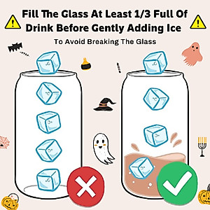 ONEVIVE Halloween Glass Cups with Lids Straws, Spooky Ghost Pumpkin Drinking Glasses, Cute 16oz Can Shaped Flower Tumbler Iced Coffee Cup Gifts for Women (Purple)