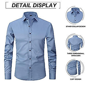ATOFY Men's Long Sleeve Dress Shirt Regular Fit Casual Button-Down Solid Shirts(Blue, M)