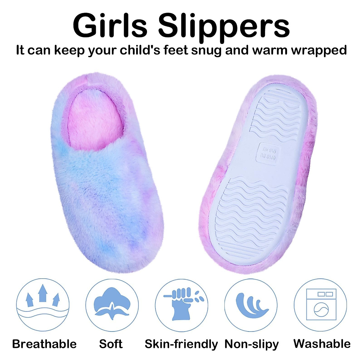 EDCYF Girl's Plush House Slippers Comfy Faux Fur Non-Slip Rubber Sole House Shoes for Kids Bedroom Indoor Outdoor Warm Shoes