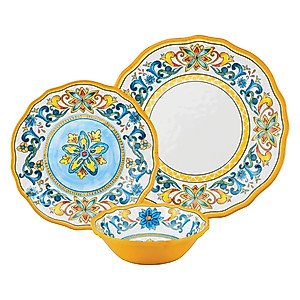 UPware 12-Piece Melamine Dinnerware Set, Includes Dinner Plates, Salad Plates, Bowls, Service for 4. (Chianti)