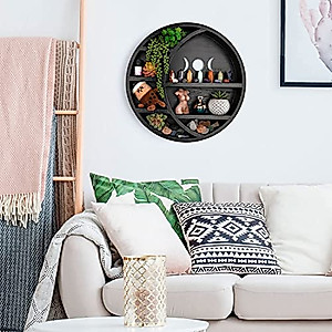The Poppy Store Large 17" Moon Shelf – Ideal for Crystal Decor, Essential Oils, Witchy Room, and Boho Art Display - Decorative Crystals Wall Shelf - Easy Mount - Paulownia Wood – Black