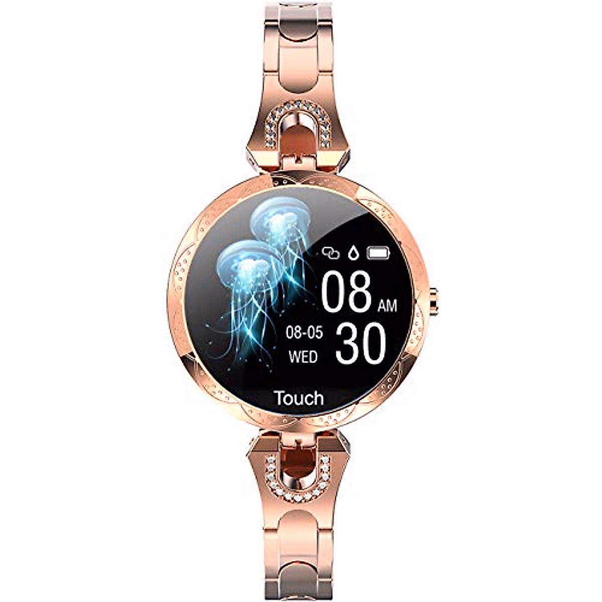 Rose Gold Smart Watch for Women，Ladies Smart Bracelet with Diamonds Stainless Steel Wristband, Elegant Fitness Tracker Pedometer Calorie Sleep Tracking Full Touchscreen for iOS Android Phones