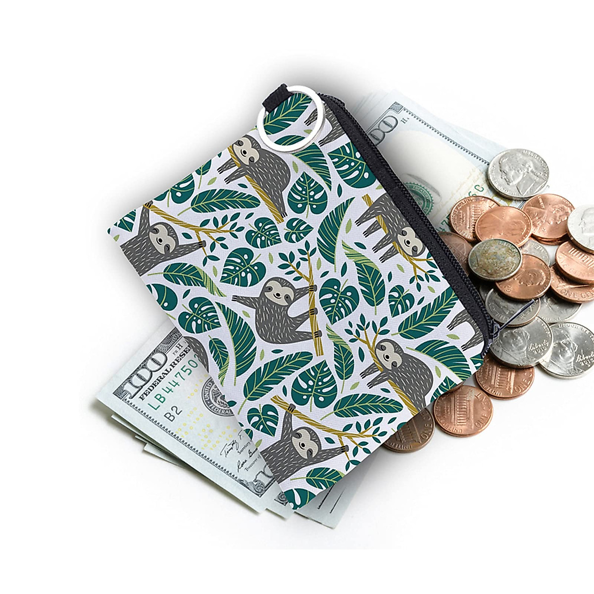 Cute Animal Sloth Coin Purses Water Resistant Mini Wallet Change Holders Credit Cards Key Storage Bag Coin Pouch(2Packs)