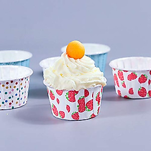 LZbeove 100 Pcs Rainbow Polka Dot Paper Ice Cream Cups, Mini Dessert Bowls for Sundae Bar, Frozen Yogurt Ice Cream Cups Party Supplies for Baking Wedding Birthday Party (Strawberry)