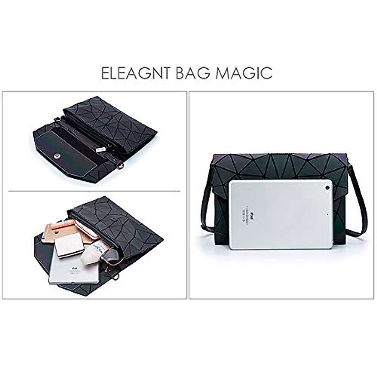 Van Varo Geometric Hard Lattice Crossbody Shoulder Bag Luminous Envelope Handbag Black One Size