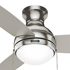 Hunter Fan 44 inch Brushed Nickel Indoor Ceiling Fan with LED Light and Pull Chain for Bedroom, Living Room, Office, Basement, Kitchen (Renewed)