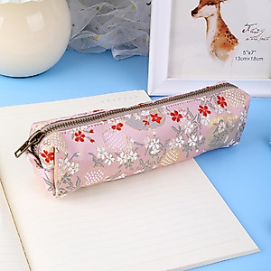 Oyachic Embroidery Pencil Case Flower Pencil Pouch Pen Box Pen Holder Organizer Bag Cosmetics Makeup for Office Supplies,pink