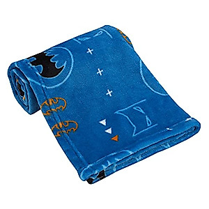 Warner Brother Batman Blue, Orange, and White with Icons, Emblems, and Triangles Super Soft Baby Blanket