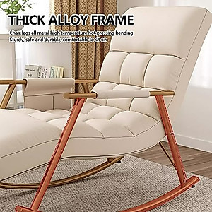 DSEWTEZXI Modern Comfortable Upholstered Rocking Chair,Patio Rocking Chair with Side Pockets,Modern Lounge Chair for Balcony, Outdoor Rocking Chair with armrests,Adjustable backrest Height.