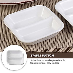 HANABASS 6pcs Ceramic Serving Platter 2 Compartment Appetizer Serving Tray Rectangular Divided Sauce Dishes for Restaurant Kitchen Spices Vinegar (White)