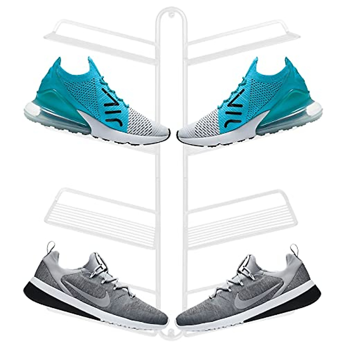 mDesign Modern Metal Shoe Display & Storage Rack - Perfect for Sneaker Heads - Store Your Collection of Kicks - 4 Tier, Wall Mount - White