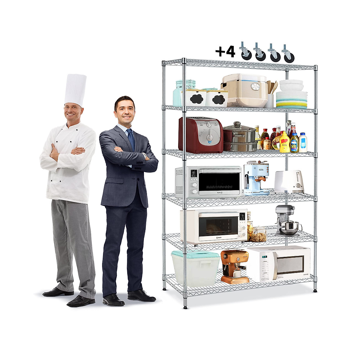 6000Lbs Capacity Metal Shelving Unit 6 Tier Adjustable Shelves for Storage Heavy Duty Commercial Grade Wire Shelf with Wheels & Feet 48" ×18" ×78" Storage Rack for Warehouse Garage Pantry Basement