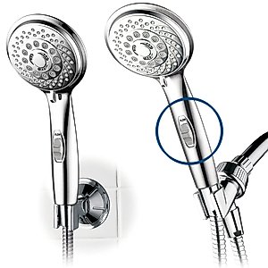 HotelSpa 7-setting AquaCare Series Spiral Handheld Shower Head Luxury Convenience Package with Pause Switch, Extra-long Hose PLUS Extra Low-Reach Bracket Stainless Steel Hose - All-Chrome Finish