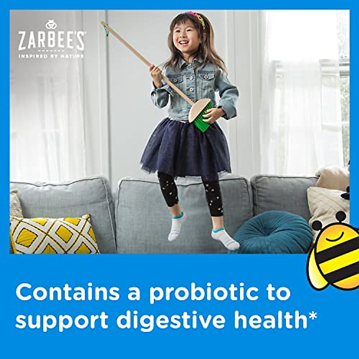 Zarbee's Kid's Complete Multivitamin + Probiotic Gummies with Vitamins A; B; C; D; E & zinc for Digestive Health; Easy To Chew; Kids Daily Multivitamin Gummies; Natural Fruit; 70 Count