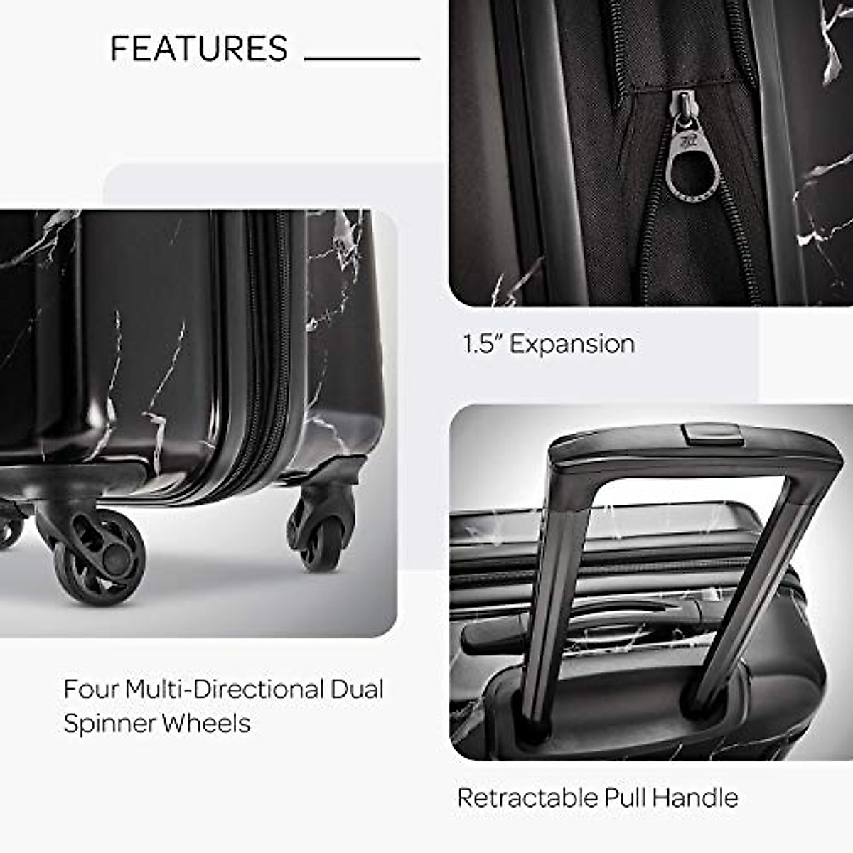 American Tourister Moonlight Hardside Expandable Luggage with Spinner Wheels, Black Marble, 3-Piece Set (21/24/28)