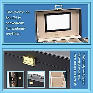01 besharppin Jewelry Box, 3 Layers Jewelry Organizer with Mirror and Small Portable Case for Earrings Rings Necklaces Bracelet Storage (Black)