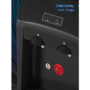 TABU Countertop Water Cooler Dispenser, Top Loading Water Cooler, Hot & Cold Water Dispenser, Holds 3 or 5 Gallon Bottle, with Anti-Scalding Design and Child Safety Lock for Home, Office Use (Black)