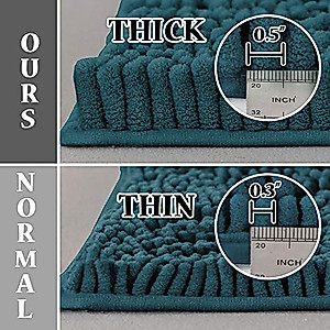 Flamingo P Bath Rug for Bathroom 20x32 Non Slip Bathroom Rug Water Absorbent Washable Rug Mat for Indoor Extrance Feature Extra Thick Bouncy Fluffy Chenille, Dark Teal - 20" x 32"