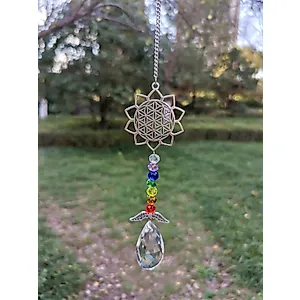 Healing Crystal Car Hanging Flower of Life Accessories Rearview Mirror Window Garden Decorations Wall Home Decor Ornaments