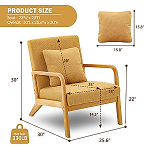 WACASA Accent Chair, Mid-Century Modern Side Chairs for Living Room, Bedroom, Balcony, Reading Room, Deeper Sitting Chair with Pillow, Comfortable Armchair with Solid Wood Frame & Soft Cushion,Yellow