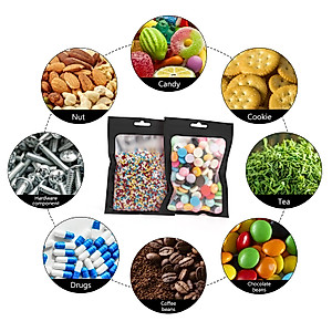 100 Pieces Resealable Mylar Bags with Clear Window Smell Proof Bags Packaging Bags Foil Pouch Zip Bags for Food Self Sealing Storage Supplies (Black, 2.75×3.93 inches)