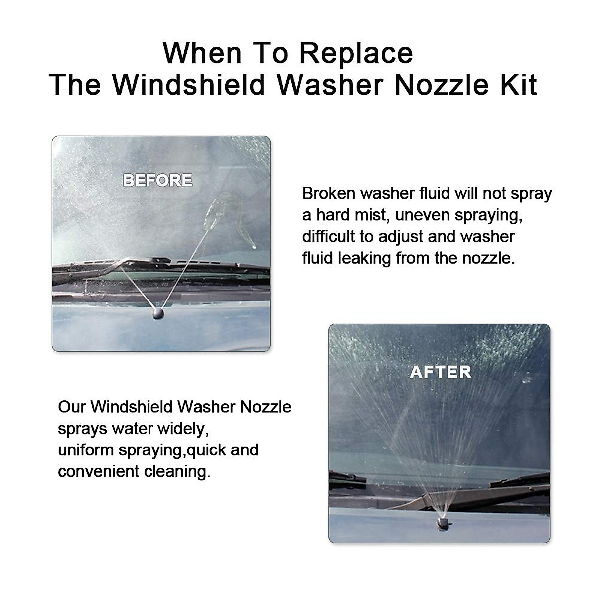 Front Windshield Washer Nozzles Kit for Dodge, Jeep, Ram - Replaces OEM # 4805742AB, 5116079AA Wiper Spray Washer Jet with 118 Inch Long Fluid Hose and 6 Connectors