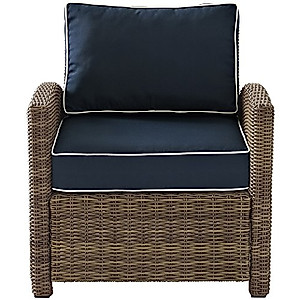 Crosley Furniture Bradenton 5-Piece Outdoor Sofa Patio Furniture Set, Wicker Conversation Sets for Porch, Brown with Navy Cushions