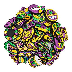 27 PCS Mardi Gras Croc Charms Fit for Clog Sandals Slippers, Mardi Gras Decorations Cute Croc Charms Mardi Gras Decor Mardi Gras Mask Favor Birthday Party Mardi Gras Gifts for Kids Men Women