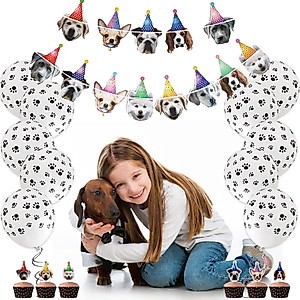 Dog Birthday Party Supplies Serves 20, Puppy Party Decorations Dog Party Plates Banner Napkins Paws Balloons Table Cover and Cake Topper for Doggy Kids Dog Party Decorations