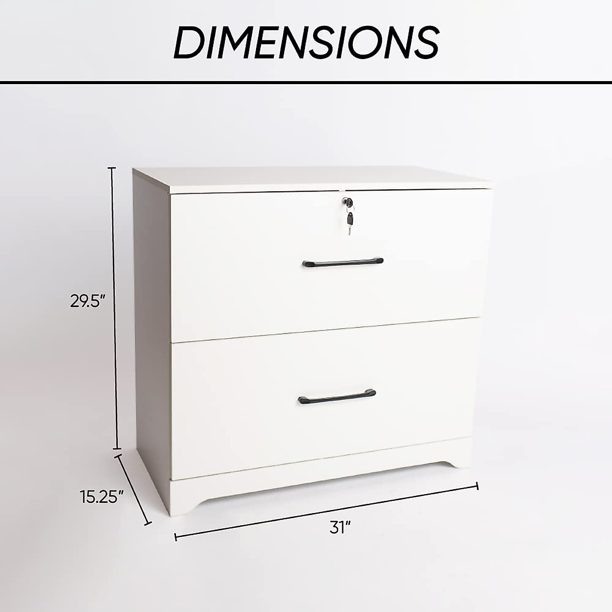 JRA products File Cabinet with Lock | 2 Drawers Wooden Lateral Storage Filing Cabinet with Anti-Tilt Mechanism with 8 Hanging Bars for Letter, Legal, F4 and A4 Size Files for Home Office White