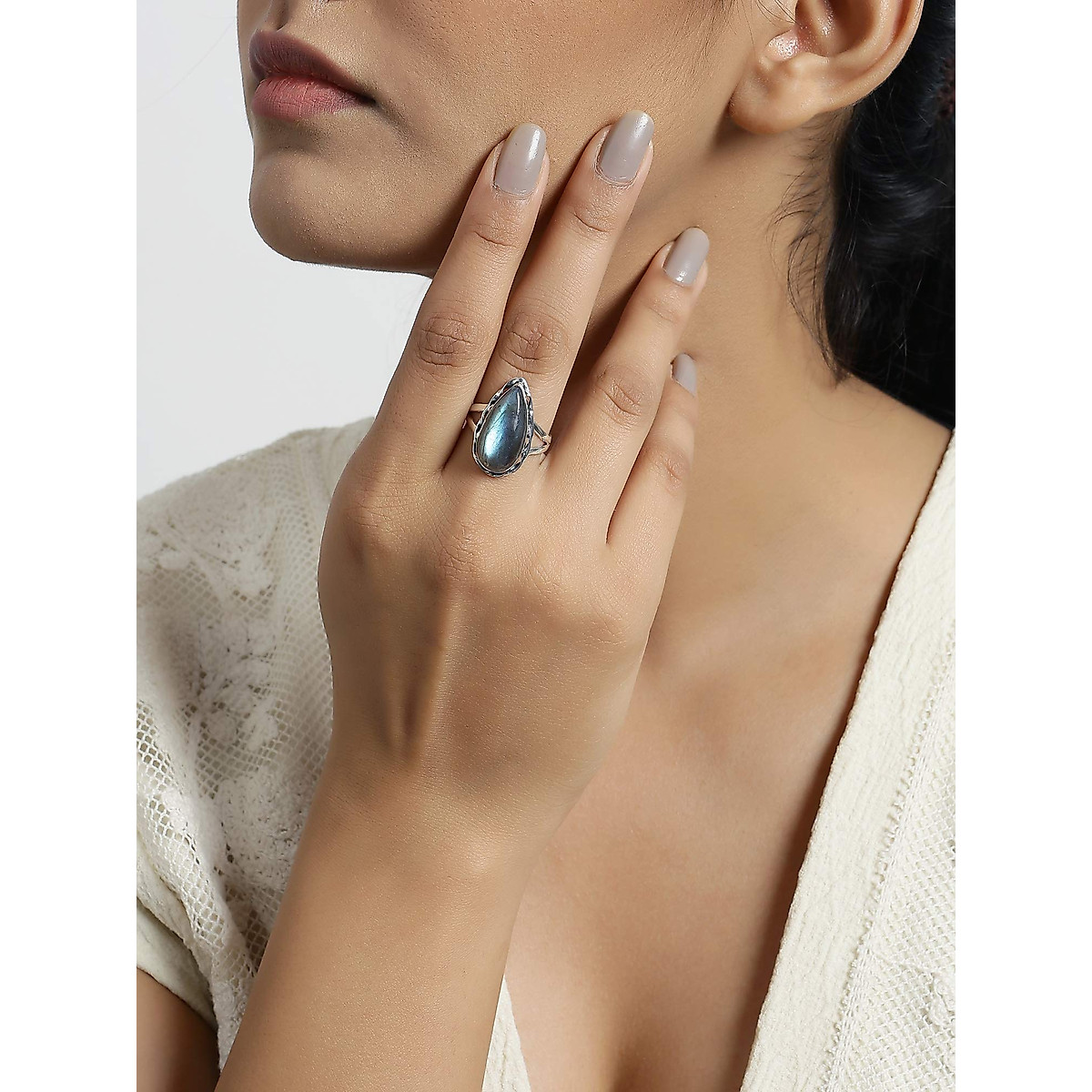 YoTreasure Labradorite Solid 925 Sterling Silver Split Shank Ring Jewelry