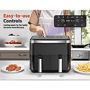DyBaxa 10Qt 6-in-1 Dual Basket Air Fryer, 2 Independent Air Fry Baskets, ClearCook Windows, Easy-to-Control Panel, Roast Broil Dehydrate&More for Quick & Easy Meals, Nonstick & Dishwasher-Safe Basket