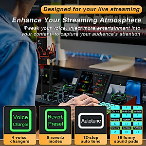 Podcast Equipment Bundle USB Audio Interface with Mixer, Multi-Channel Sound Board Voice Changer, Studio All-in-one XLR DJ Mixer for Phone PC Tik Tok Content Creator Kit Live Streaming Recording