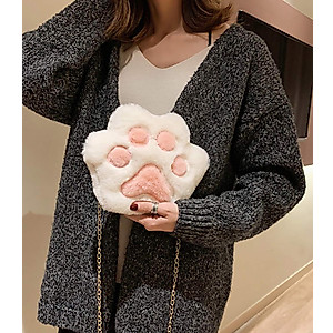 RARITYUS Cute Cat Paw Shape Shoulder Bag Purse Fluffy Plush Crossbody Handbag Clutch with Chain Strap for Women Girls